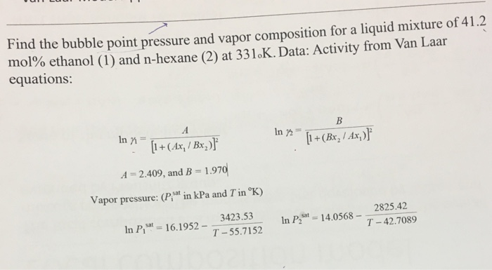 Solved Find the bubble point pressure and vapor composition | Chegg.com