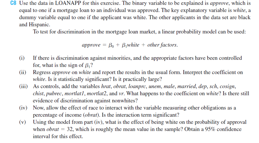 Solved C8 Use The Data In Loanapp For This Exercise The 