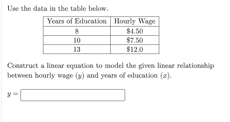 Solved Use the data in the table below. Construct a linear | Chegg.com