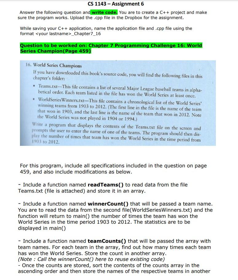 Solved CS 1143 - Assignment 6 Answer the following question | Chegg.com