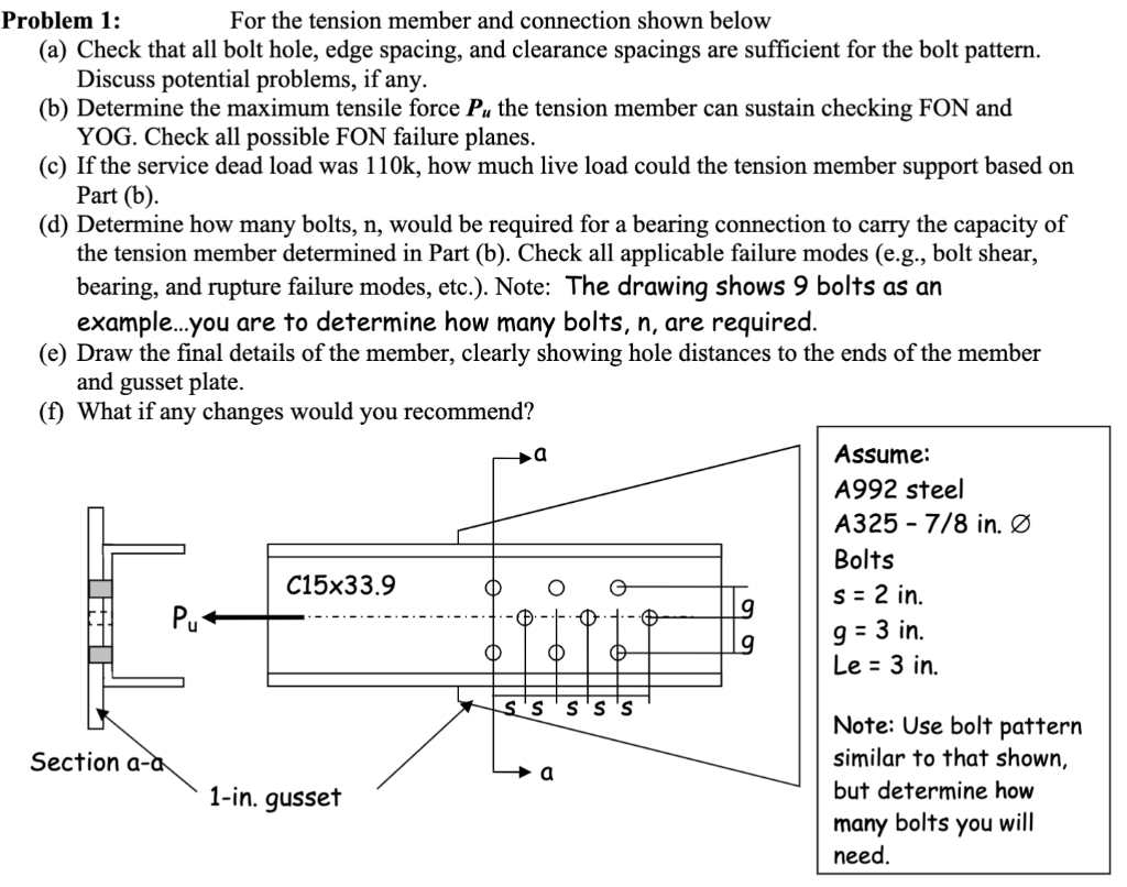 Solved Problem 1: For the tension member and connection | Chegg.com
