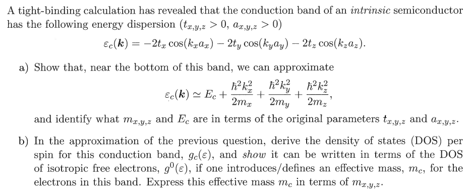 Solved A tight-binding calculation has revealed that the | Chegg.com