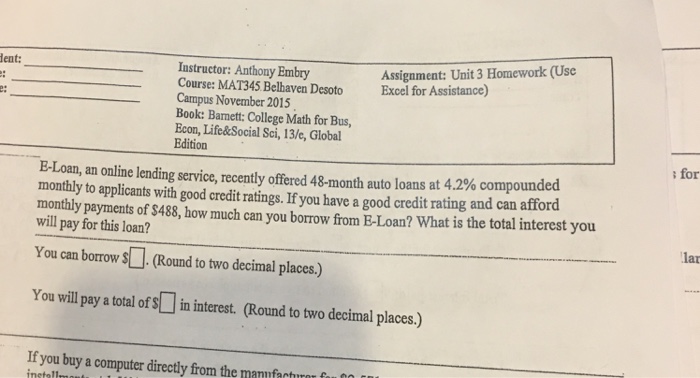Solved dent: Instructor: Anthony Embry Course: MAT345 | Chegg.com