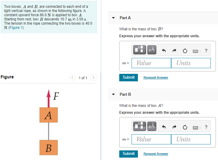 Solved Two boxes, A and B, are connected to each end of a | Chegg.com