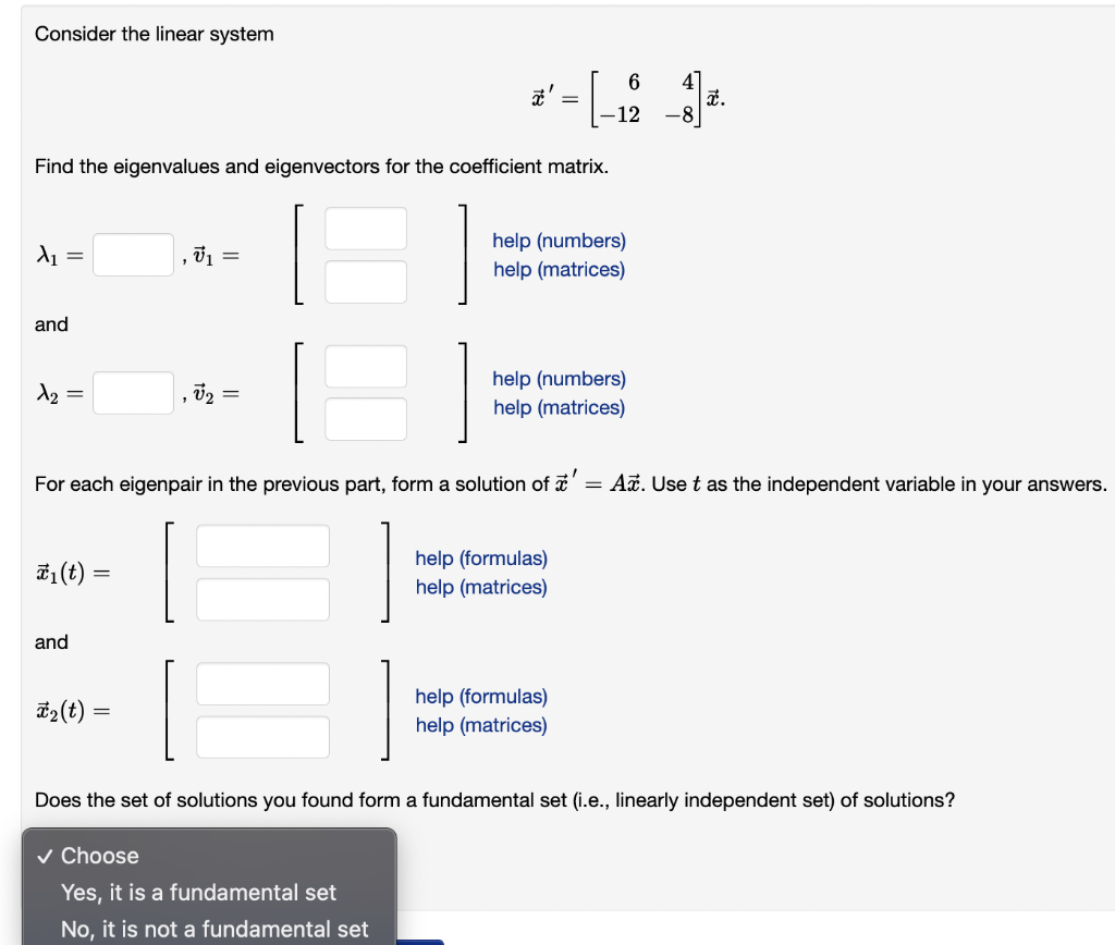 Solved Consider the linear system x′=[6−124−8]x. Find the | Chegg.com