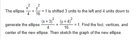 Solved The ellipse 4x2+16y2=1 is shifted 3 units to the left | Chegg.com