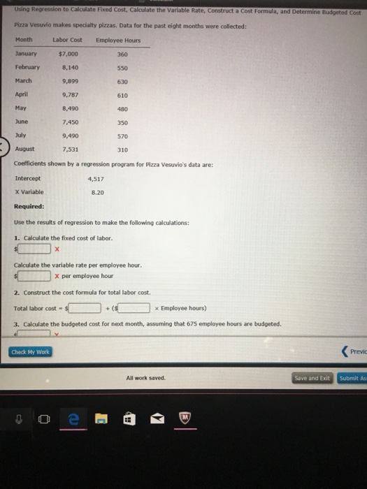 Solved Using Regression to Calculate Fixed Cost, Calculate | Chegg.com