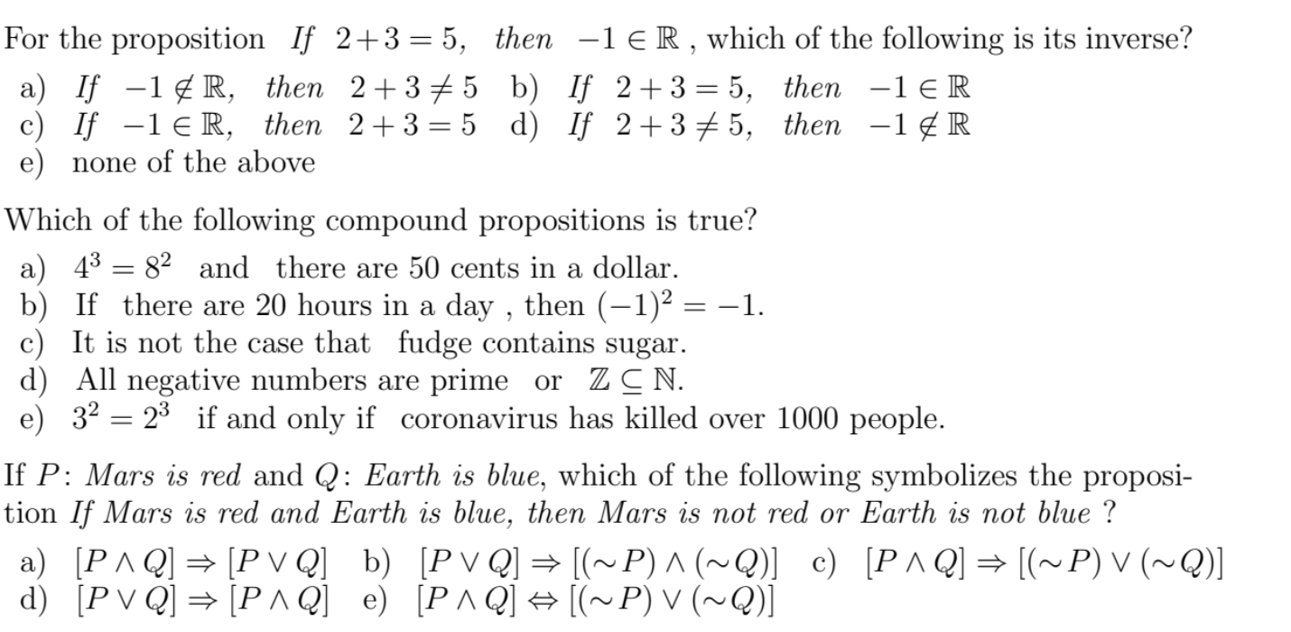 Solved For the proposition If 2+3 = 5, then -1ER , which of | Chegg.com