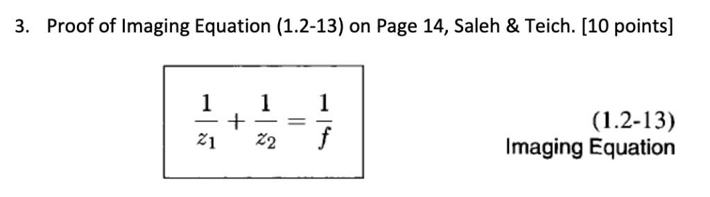 Solved 3. Proof of Imaging Equation (1.2-13) on Page 14, | Chegg.com