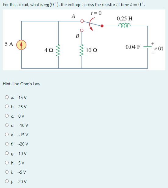 Solved For this circuit, what is vR(0+), the voltage across | Chegg.com