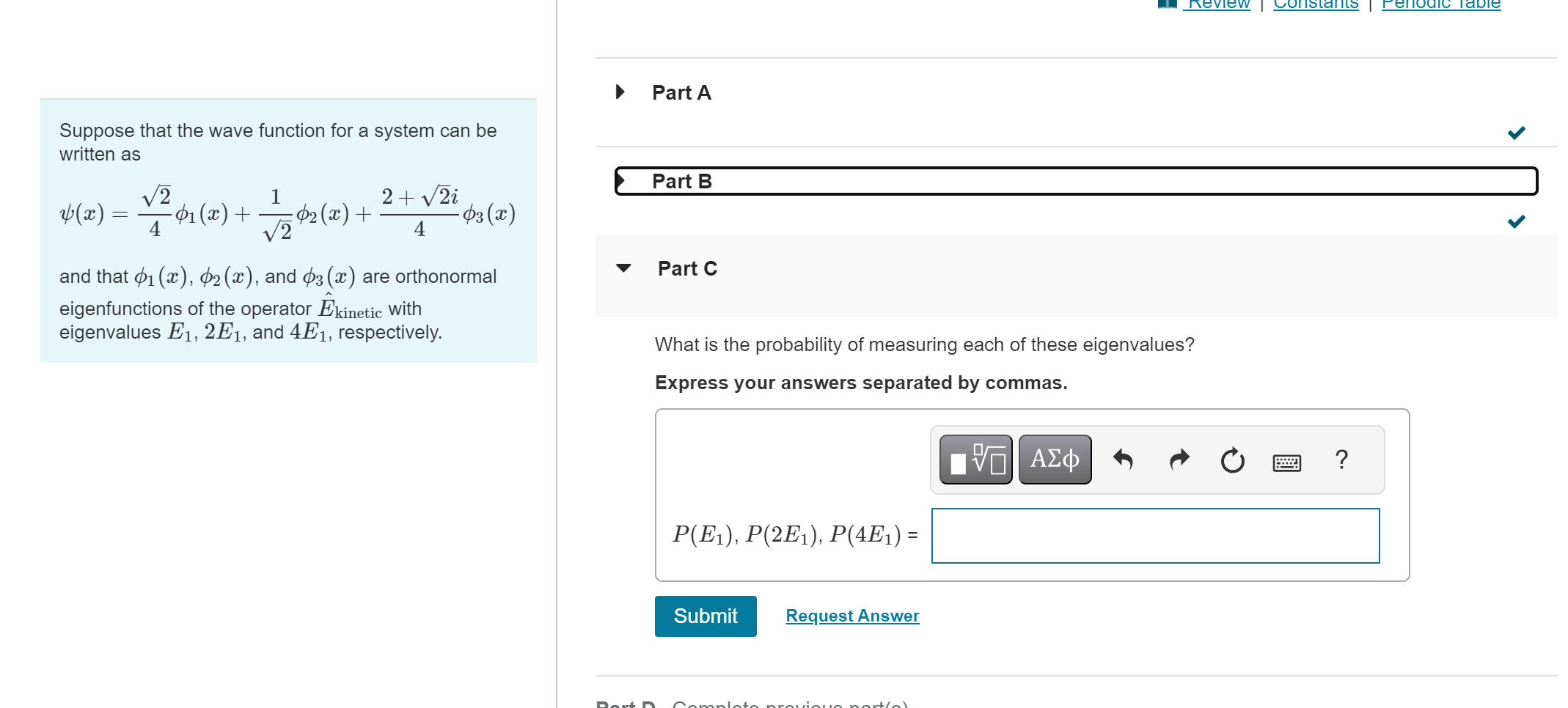 Solved Suppose that the wave function for a system can be | Chegg.com