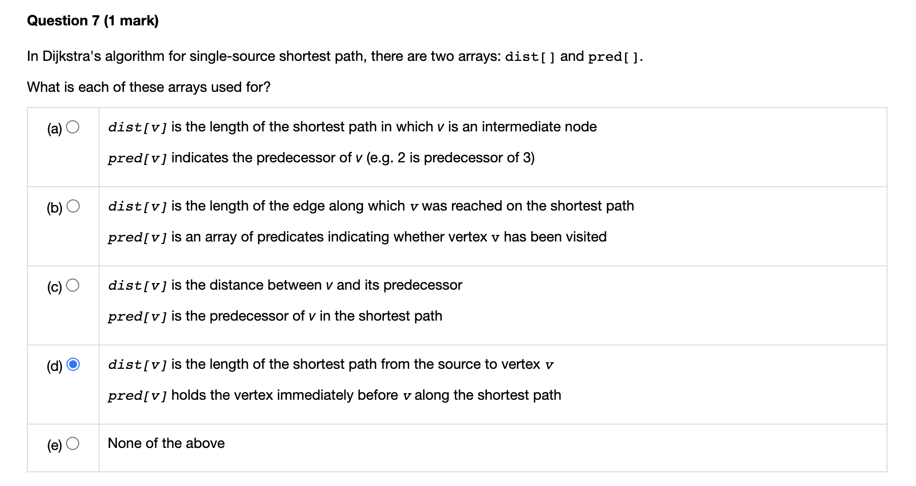 Solved Question 7 1 Mark In Dijkstras Algorithm For 