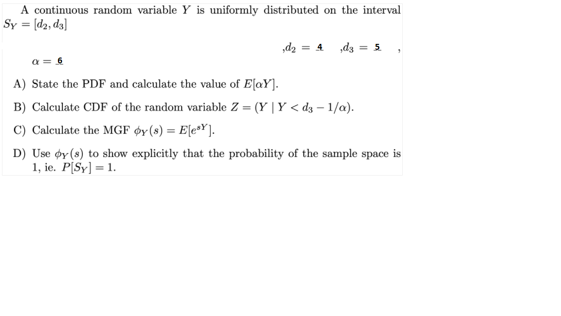 Solved A continuous random variable Y is uniformly | Chegg.com