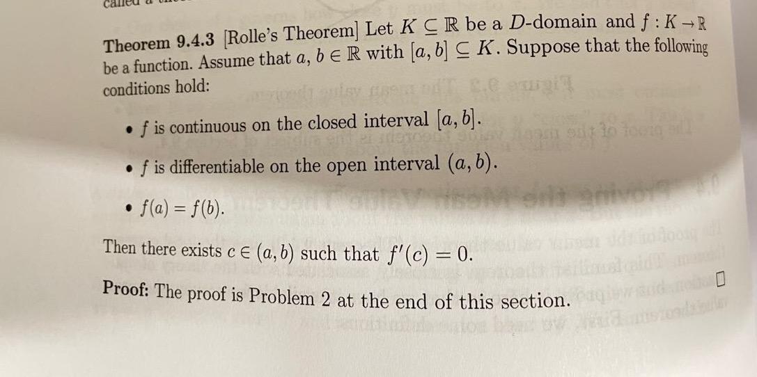 Solved 2. Prove Rolle's theorem (Theorem 9.4.3). (Hint: This | Chegg.com