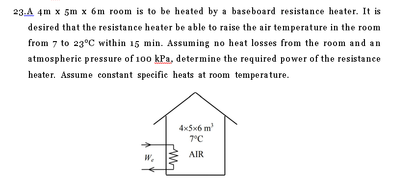 Solved 23.A 4m x 5m x 6m room is to be heated by a baseboard | Chegg.com