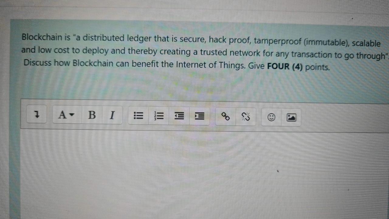 Solved Blockchain is "a distributed ledger that is secure, | Chegg.com