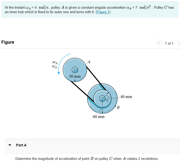 Solved At the instant ωA=4rad/s, pulley A is given a | Chegg.com