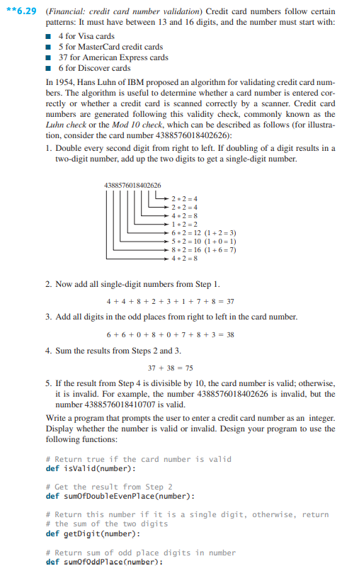 Solved **6.29 (Financial: credit card number validation) | Chegg.com