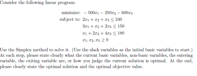 Solved Consider the following linear program: minimize: | Chegg.com