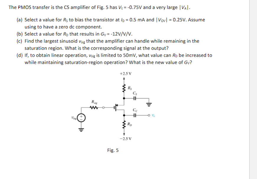 Solved The PMOS transfer is the CS amplifier of Fig. 5 has | Chegg.com