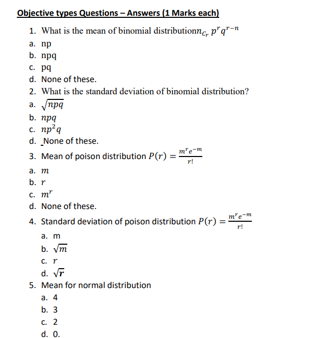 Solved Objective types Questions - ﻿Answers (1 ﻿Marks | Chegg.com