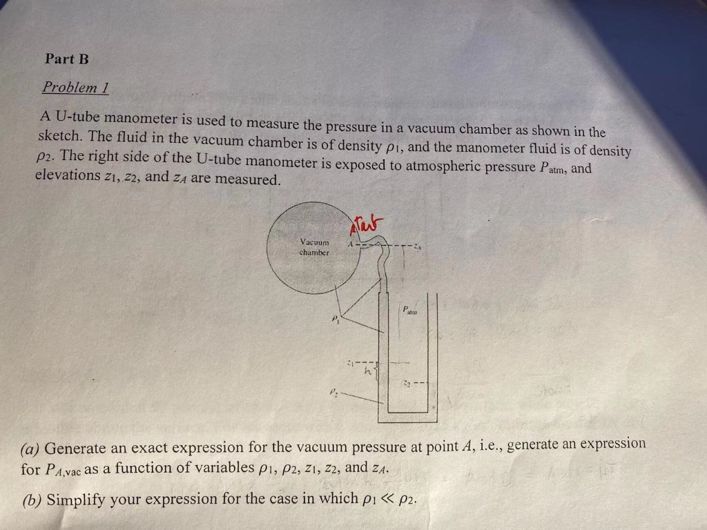 Solved Part B Problem 1 A U-tube manometer is used to | Chegg.com