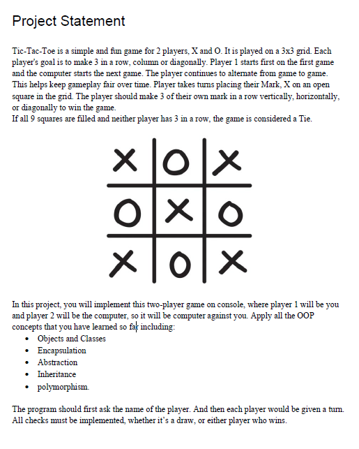Solved Project Statement Tic-Tac-Toe is a simple and fun | Chegg.com