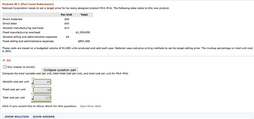 Solved Problem M-1 (Part Level Submission) National | Chegg.com