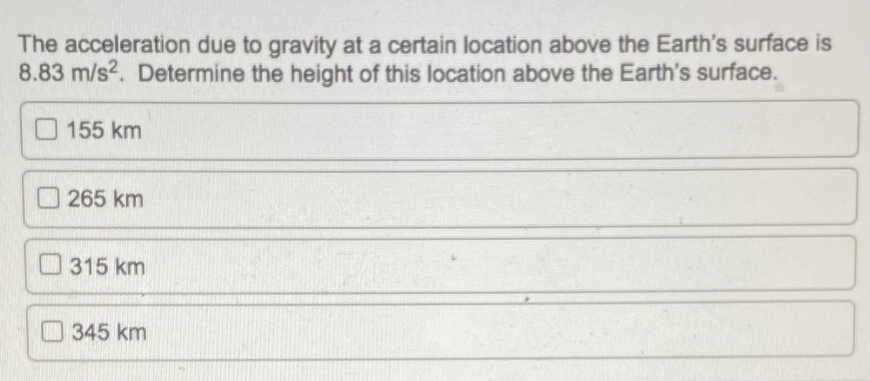 Solved The acceleration due to gravity at a certain location | Chegg.com