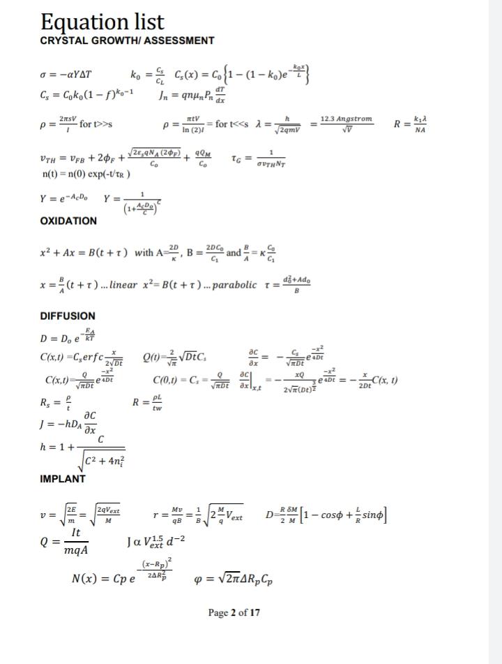 Solved You have to do all parts, the equation list is | Chegg.com