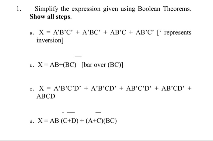 Solved 1.Simplify the expression given using Boolean | Chegg.com