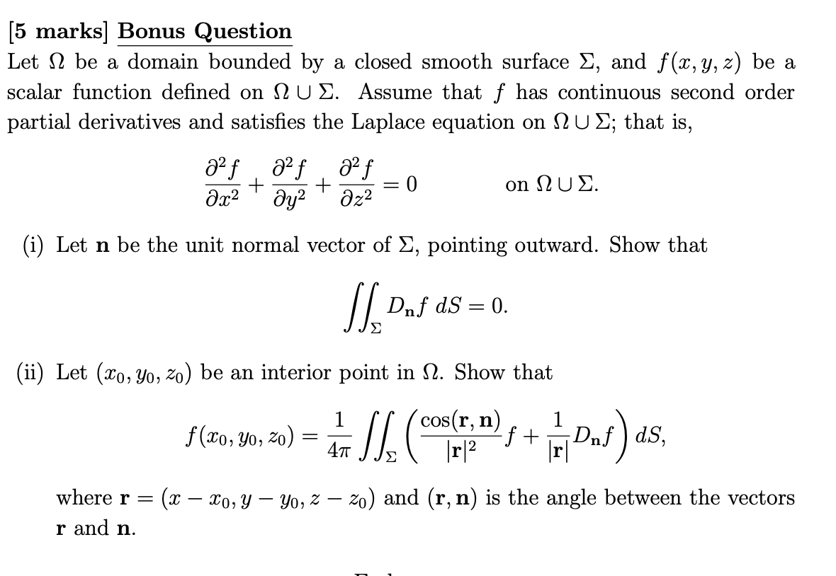 Solved [5 marks] Bonus Question Let 12 be a domain bounded | Chegg.com