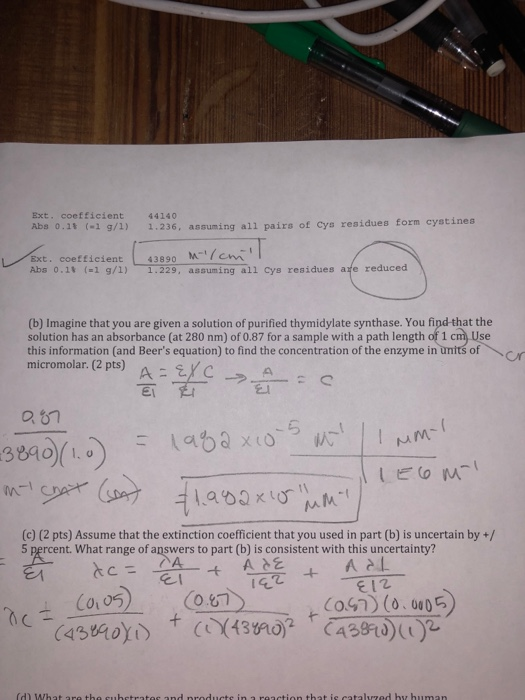 Ext. coefficient Abs 0.11 (-1 g/l) 44140 1.236, | Chegg.com