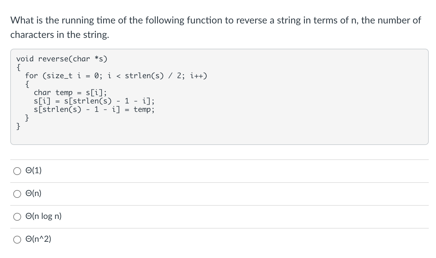 Solved What is the running time of the following function to | Chegg.com