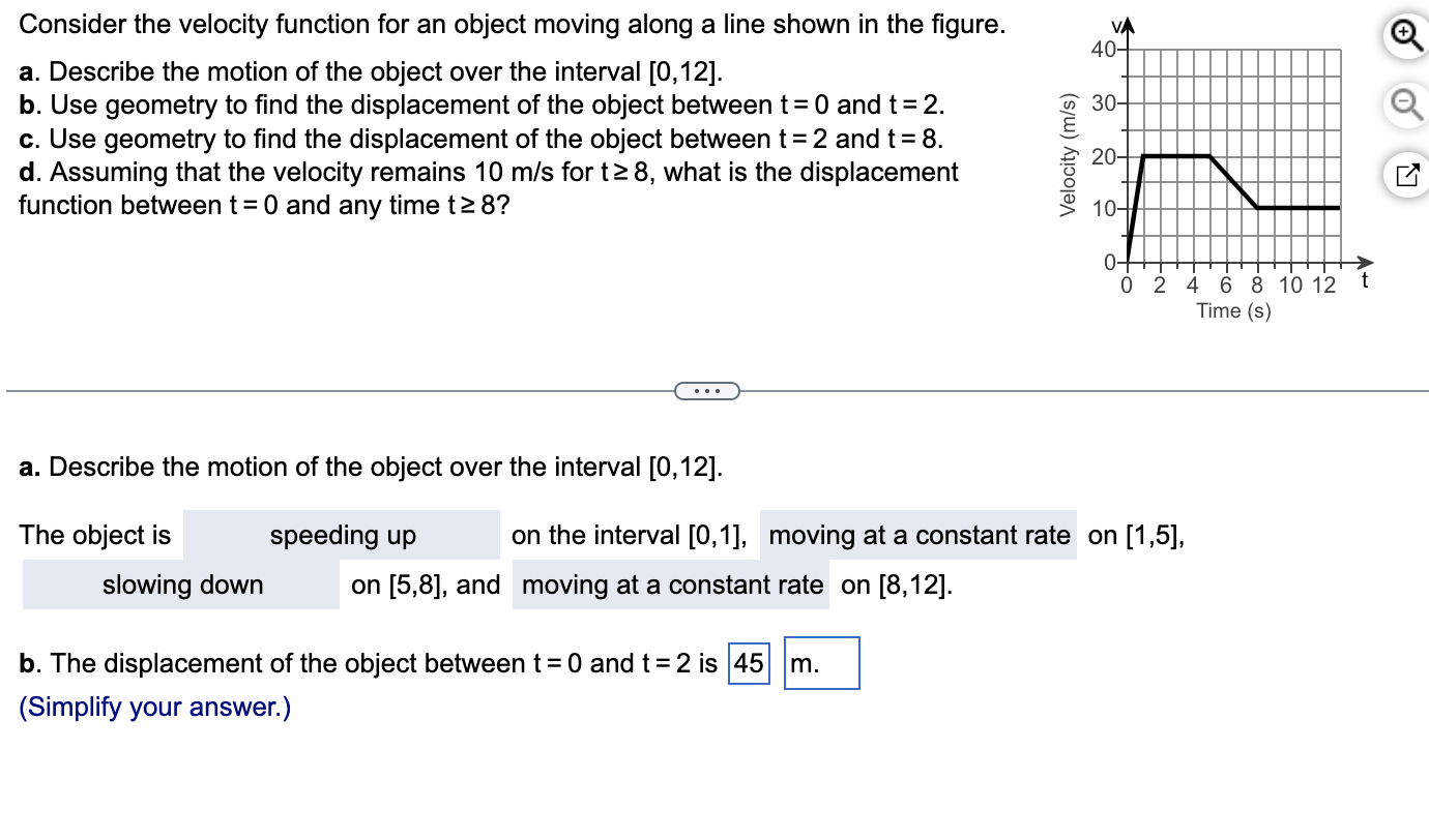 Solved Consider The Velocity Function For An Object Moving