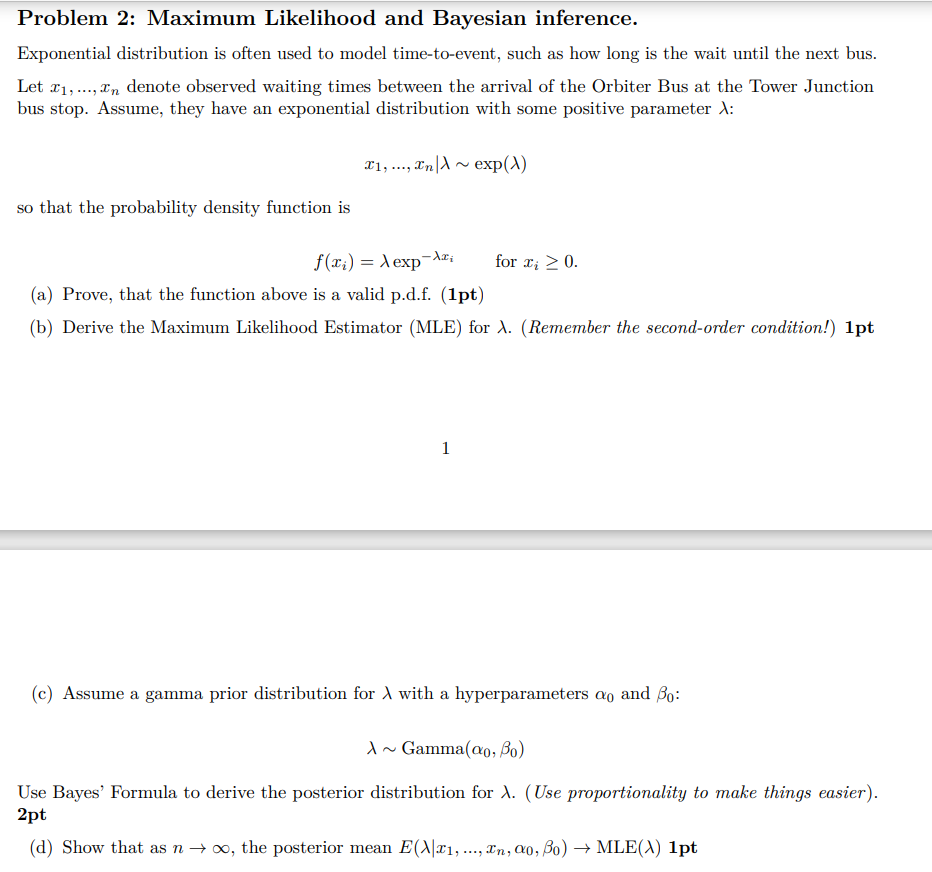 Solved Problem 2: Maximum Likelihood and Bayesian inference. | Chegg.com