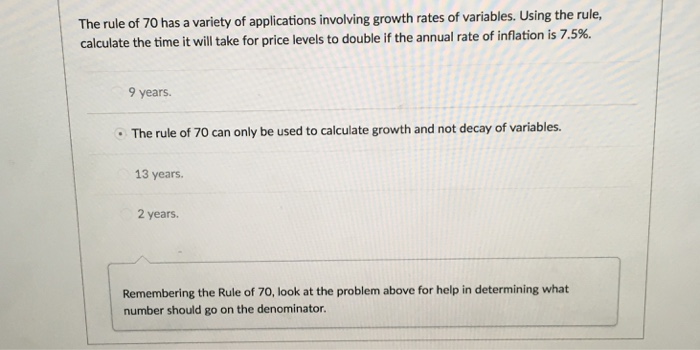 Solved The rule of 70 has a variety of applications | Chegg.com