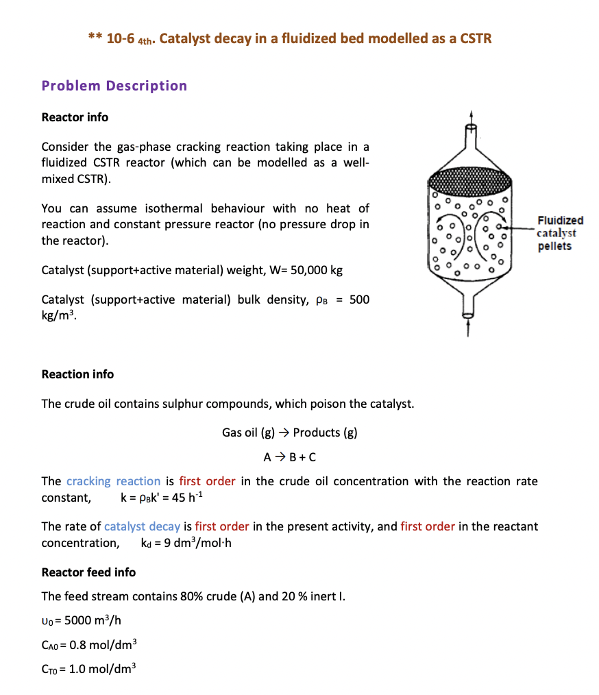 Consider the catalyst decay in the fluidized | Chegg.com