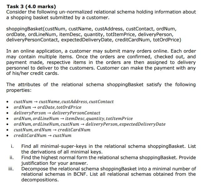 Solved Task 3 (4.0 marks) Consider the following | Chegg.com