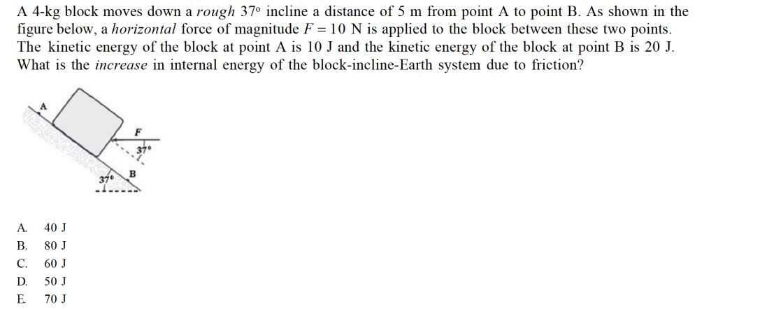 Solved A 4-kg block moves down a rough 37° ﻿incline a | Chegg.com