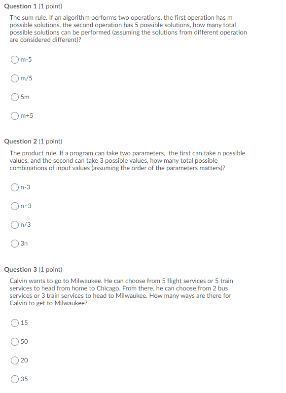 Solved Question 1 (1 point) The sum rule. If an algorithm | Chegg.com