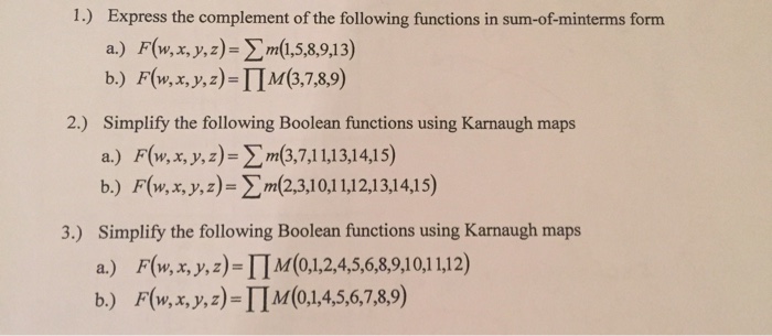 Solved 1.) Express the complement of the following functions | Chegg.com
