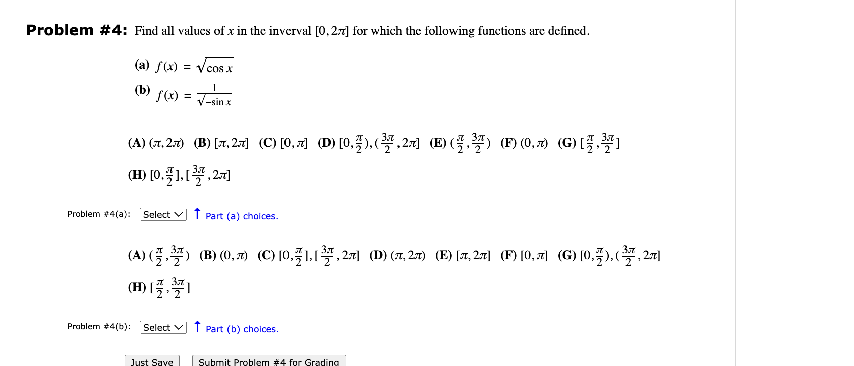 Solved roblem \#4: Find all values of x in the inverval | Chegg.com