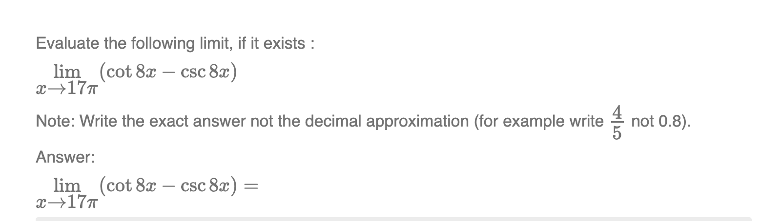 Solved Evaluate the following limit, if it exists : | Chegg.com