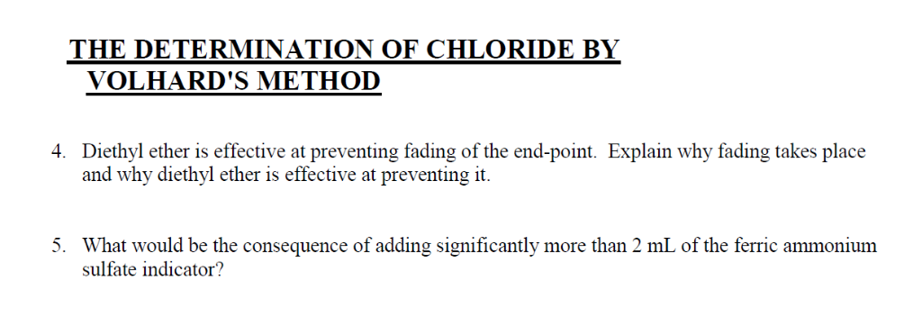 Solved THE DETERMINATION OF CHLORIDE BY VOLHARD'S METHOD | Chegg.com