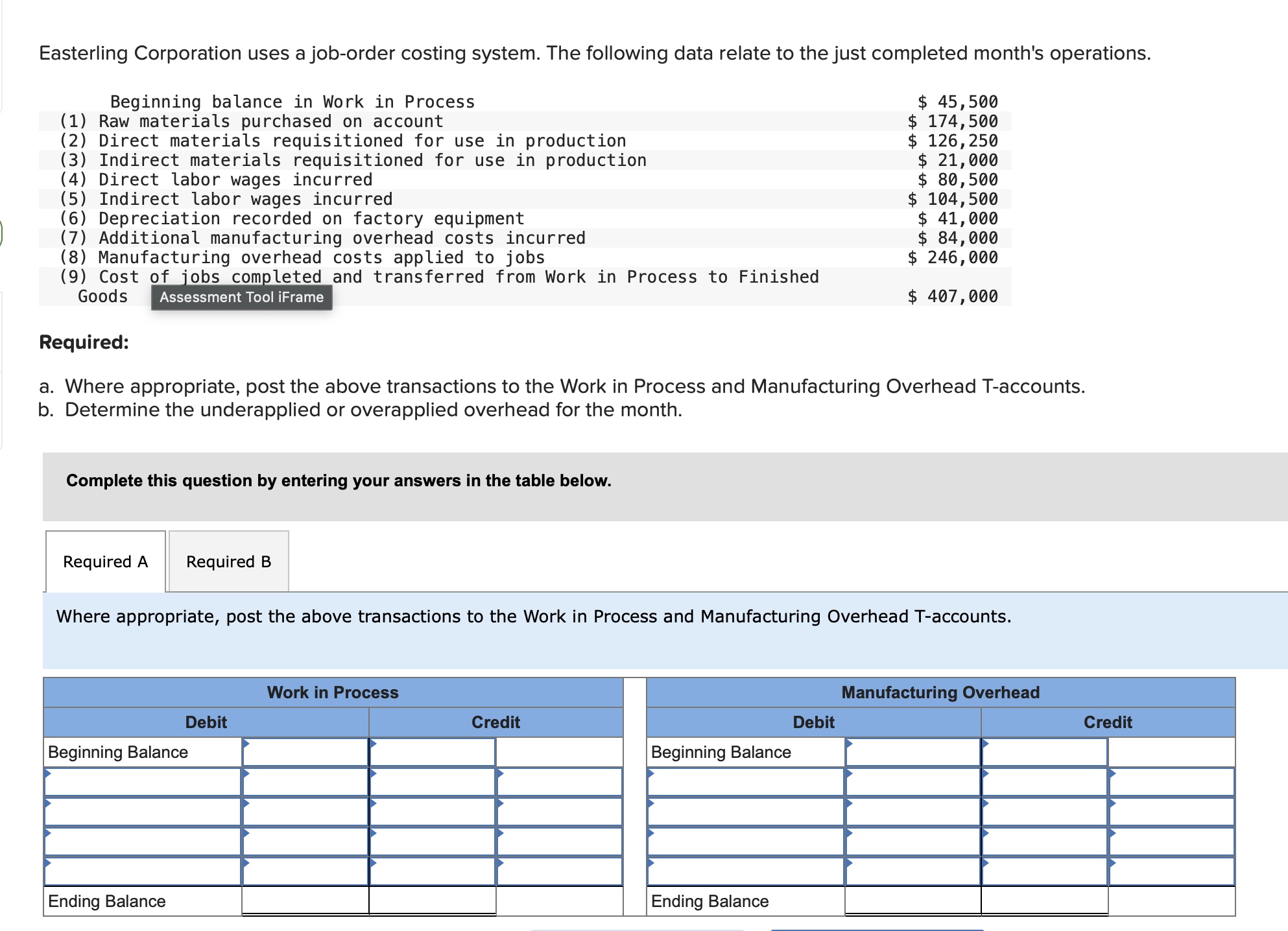 Solved Easterling Corporation uses a job-order costing | Chegg.com