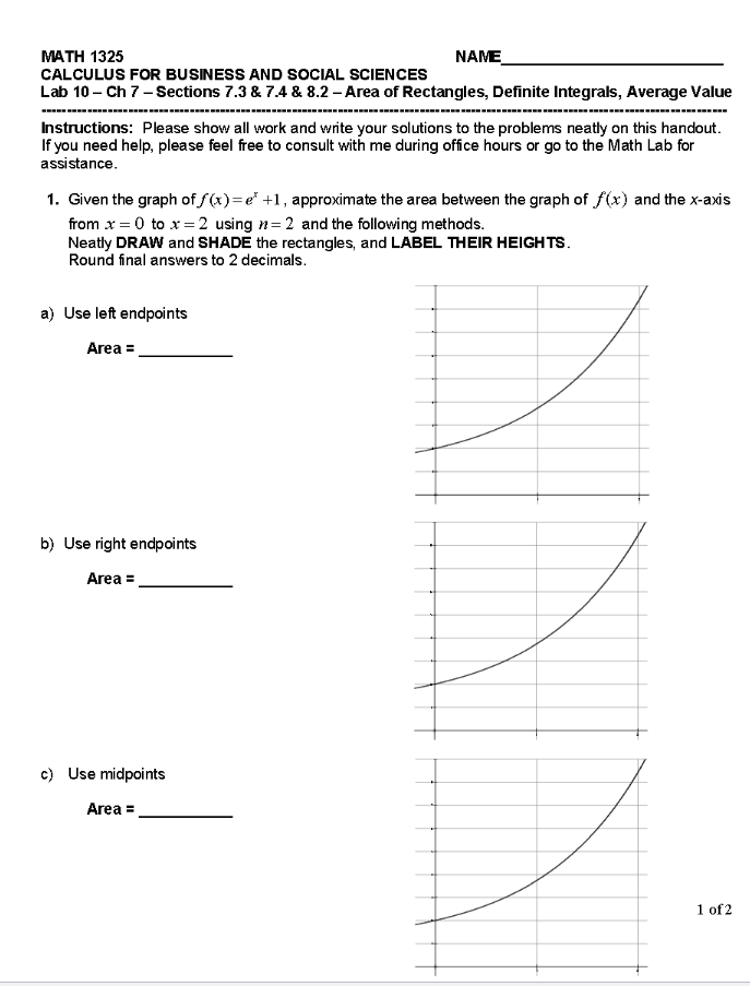 Solved MATH 1325 NAME CALCULUS FOR BUSINESS AND SOCIAL | Chegg.com