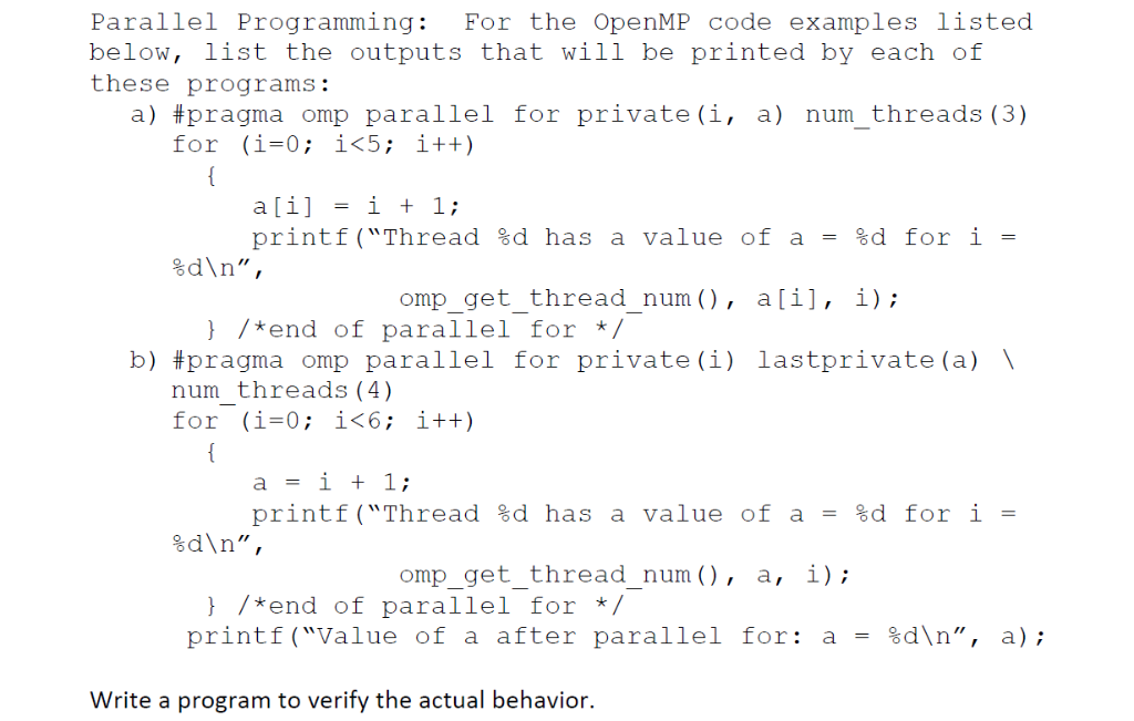 Parallel Programming: For the OpenMP code examples | Chegg.com
