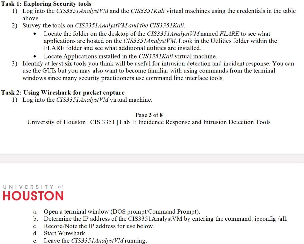 Task 1: Exploring Security tools 1) Log into the | Chegg.com