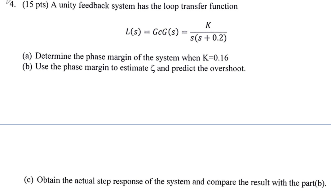 Solved 4. (15 pts) A unity feedback system has the loop | Chegg.com